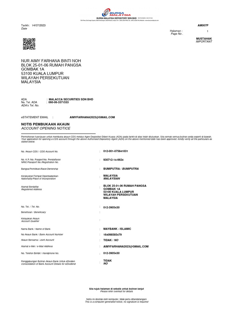 Statement Pembukaan Akaun Mplus | PDF