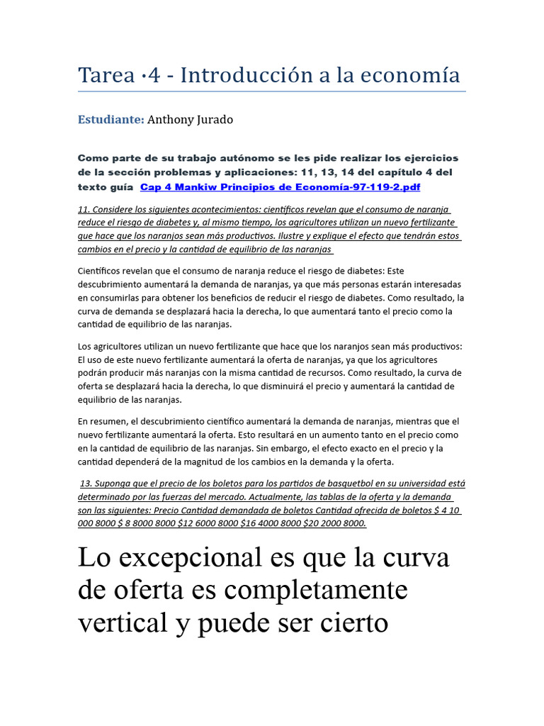 Tarea 2 Intrduccion A La Economia-Anthony Jurado | PDF | Oferta (economía) | Precios
