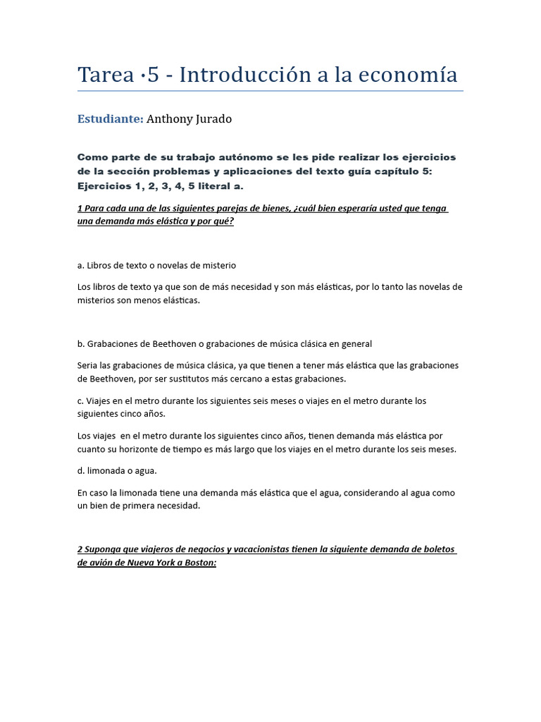 Tarea 4 Introduccion A La Economia-Anthony Jurado | PDF | Elasticidad (economía) | Oferta (economía)