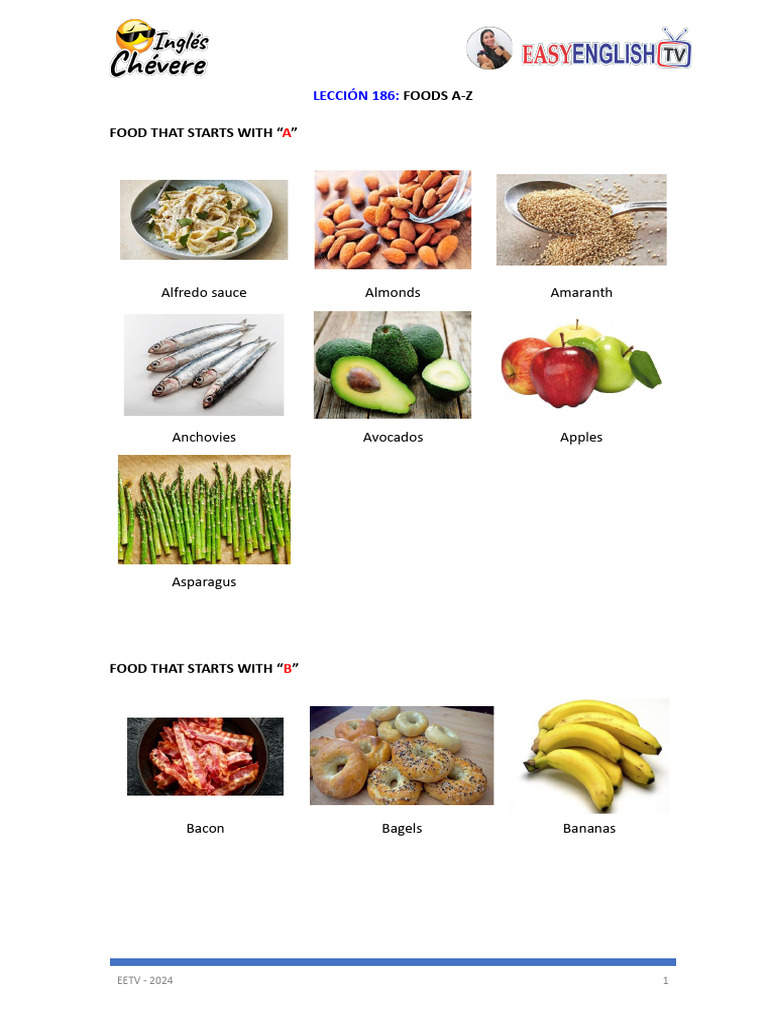 Lección 186 - Foods A-Z - Eetv | PDF | Foods | Fruit