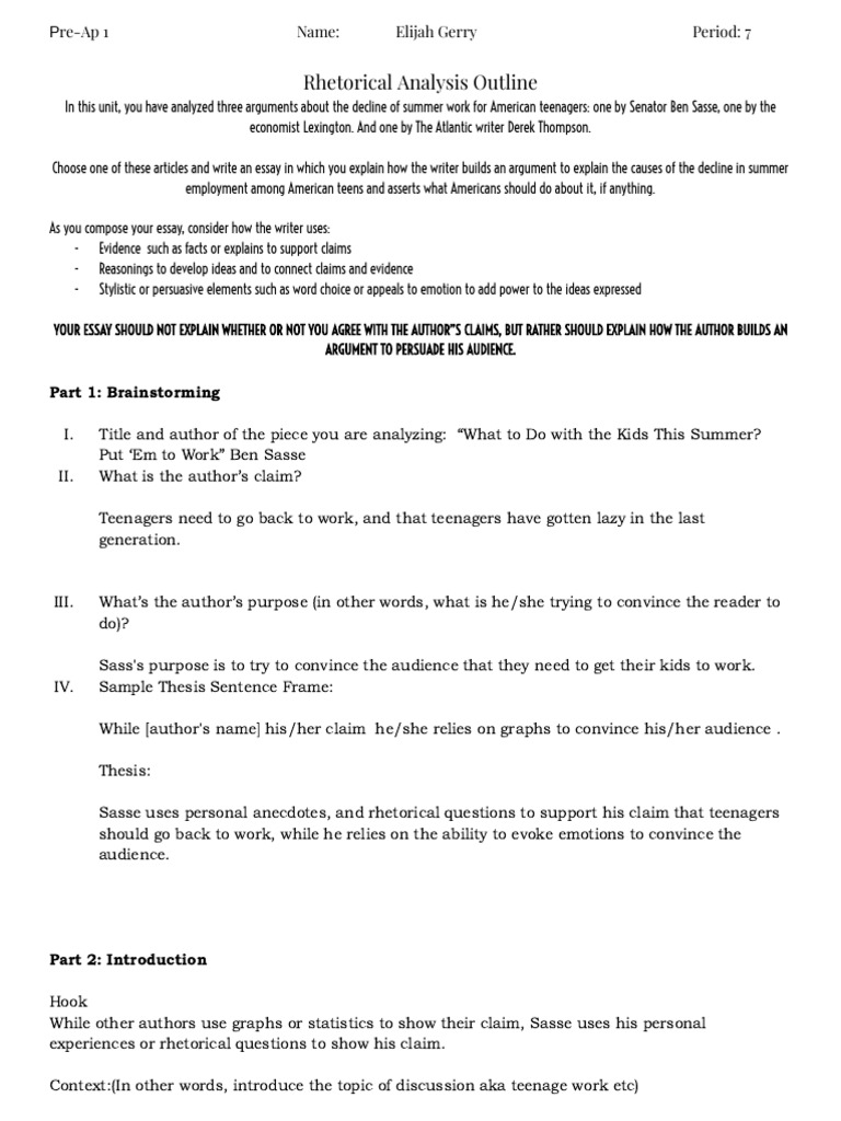 Rhetorical Analysis Outline | PDF | Essays | Rhetoric