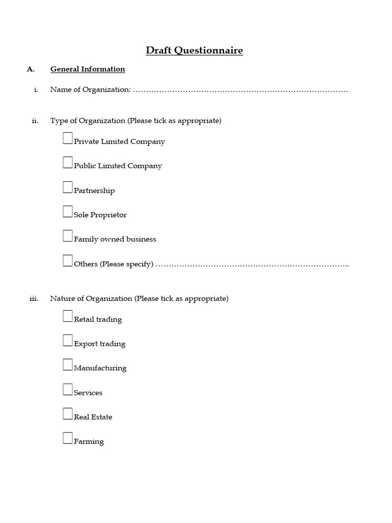 Amended Draft Questionnaire | PDF | Loans | Small And Medium Sized Enterprises