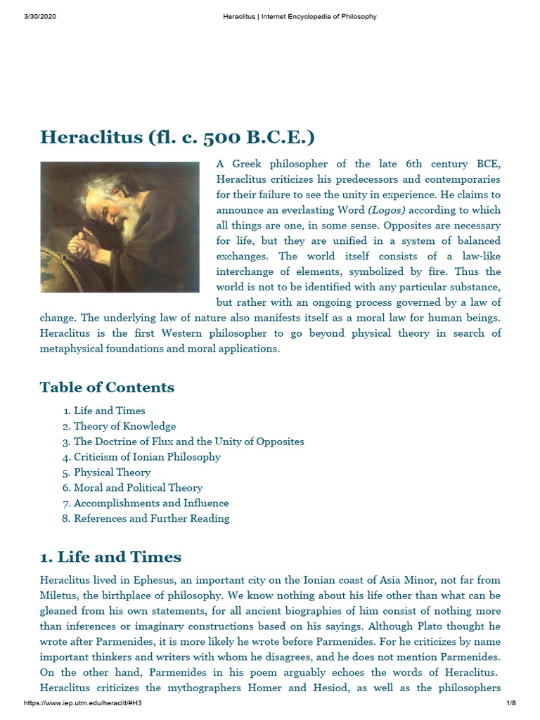 Heraclitus - Internet Encyclopedia of Philosophy | PDF | Plato | Ancient Greek Philosophy