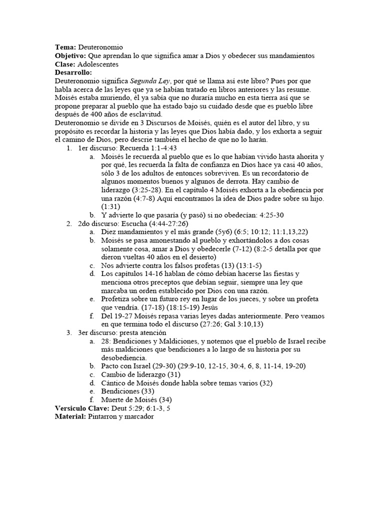Un Bosquejo de Introducción A Deuteronomio para Adolescentes. | PDF ...