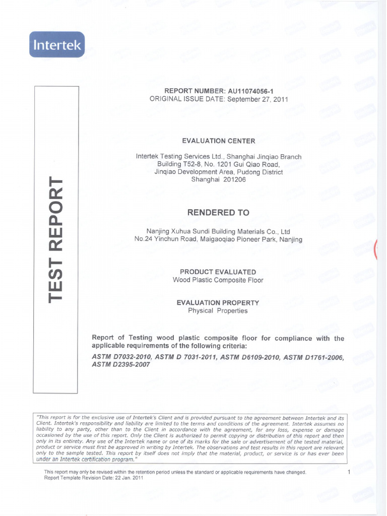 Astm Testing Report 2011 | PDF