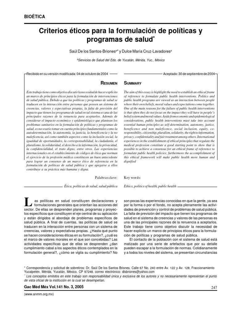 Criterios Éticos para La Formulación de Políticas de Salud | PDF | Bioética