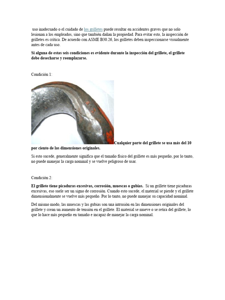Inspección y partes de grilletes | PDF | Materiales