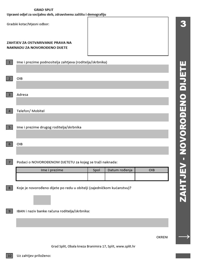 ZAHTJEV Novorođeno Dijete 2020. | PDF