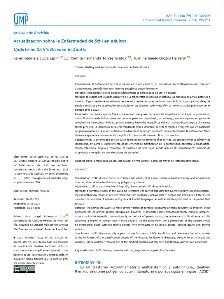 Actualización Sobre La Enfermedad de Still en Adultos | PDF | Proteína ...