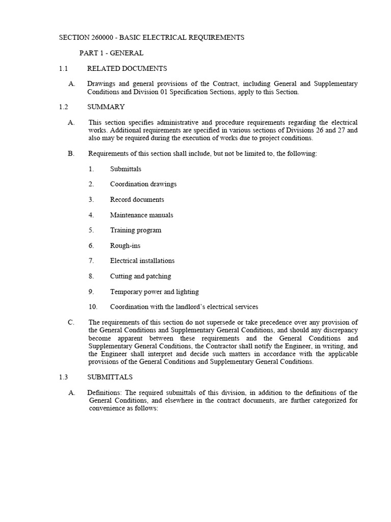 Basic Electrical Requirements | PDF | Specification (Technical Standard) | Building Engineering