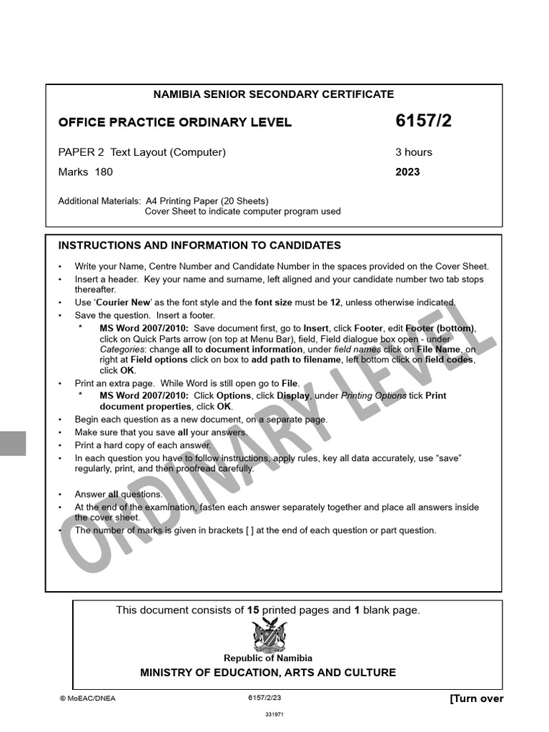 Ordinary - Office Practice Paper 2 6157-2 - First Proof 13.03.2023 ...