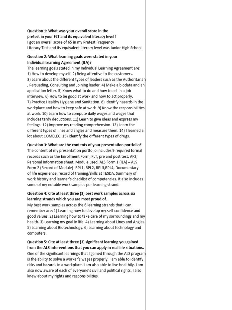 Sample Questionnaire | PDF | Learning | Literacy