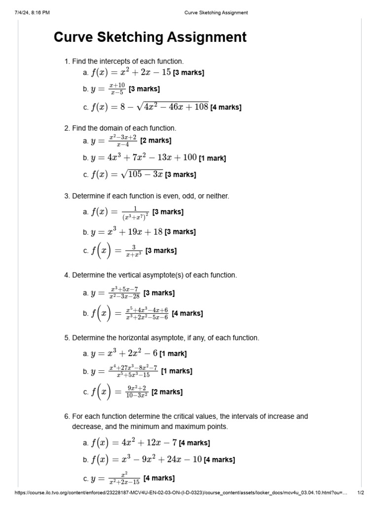 Curve Sketching Assignment | PDF | Analytic Geometry | Mathematics