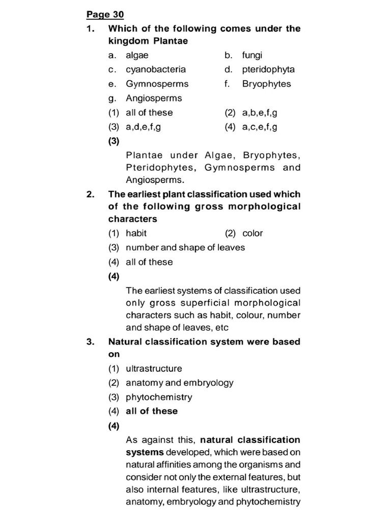 Plant Kingdom - AnswerKey (WITH ANSWER KEY) | PDF