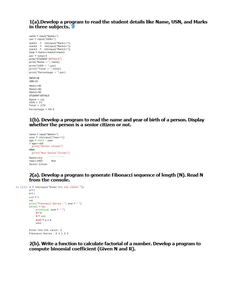 First Year Python Programs Jupyter Notebook Python Lab Program Vtu Pdf Zip File
