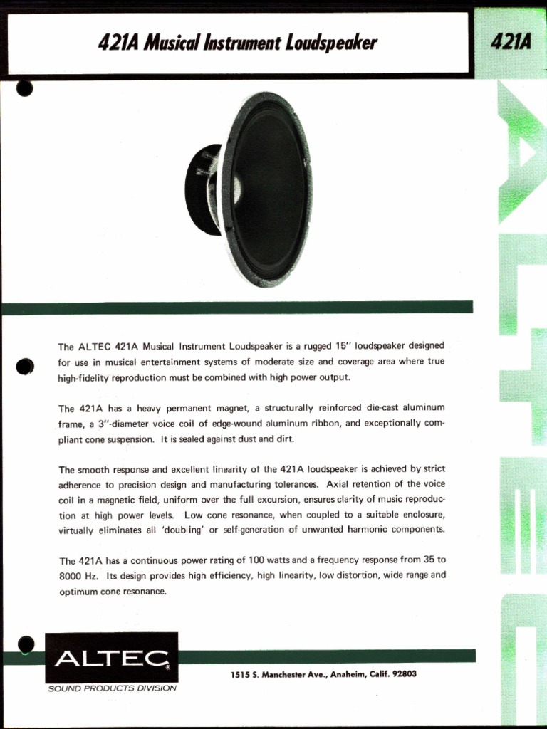 Altec 421A | PDF