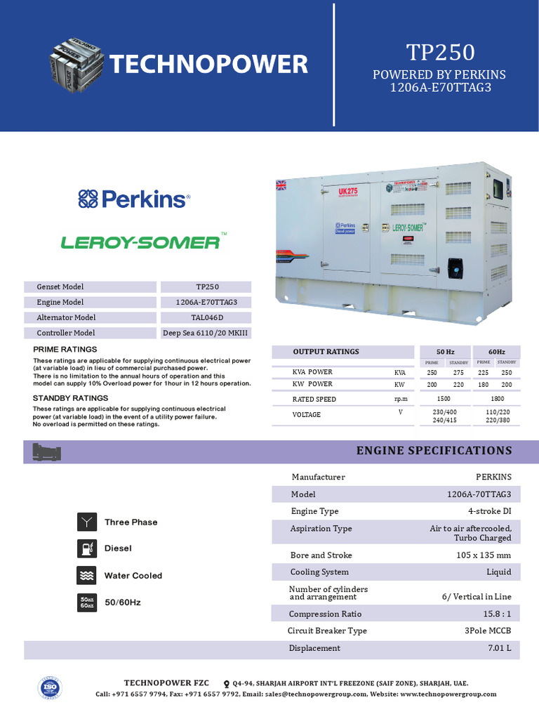 Perkins TP250 Generator Specifications | PDF | Mains Electricity ...