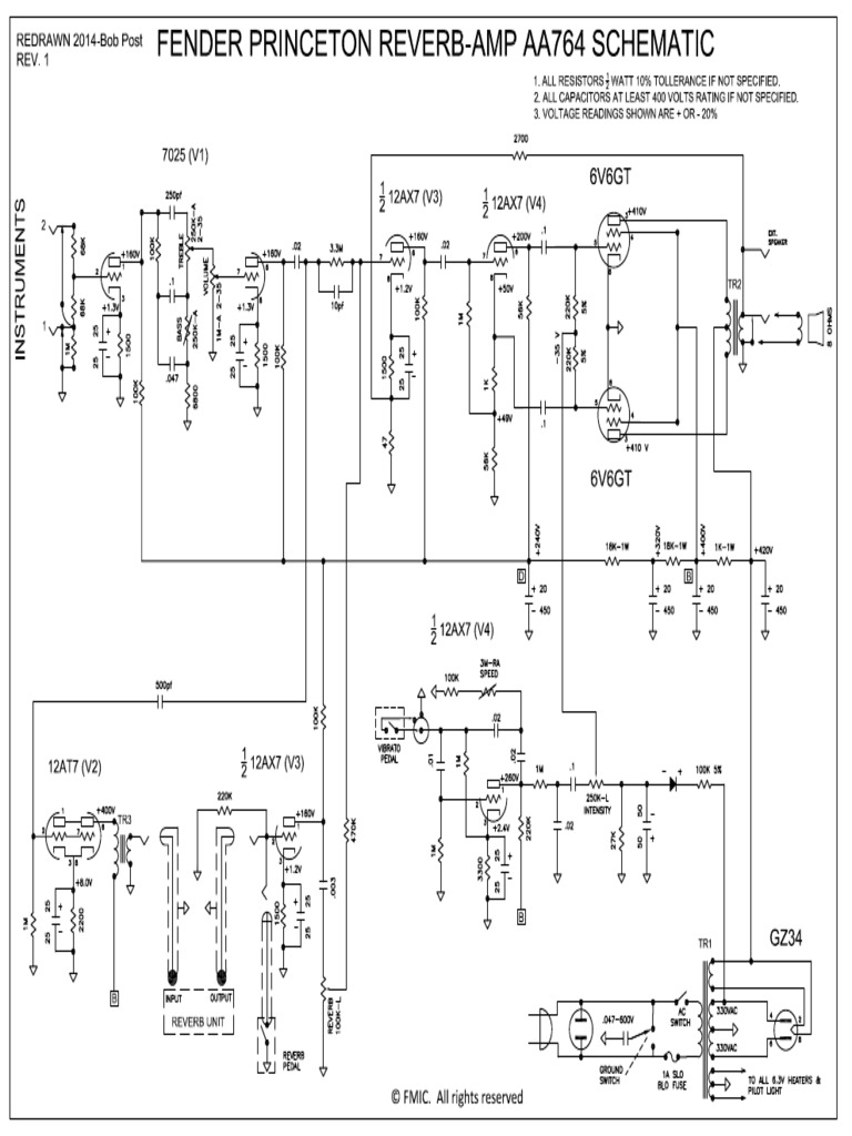 Princeton Reverb AA764 Schematic-Redrawn | PDF