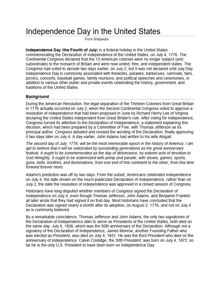 4th of July | PDF | Independence Day (United States) | Government