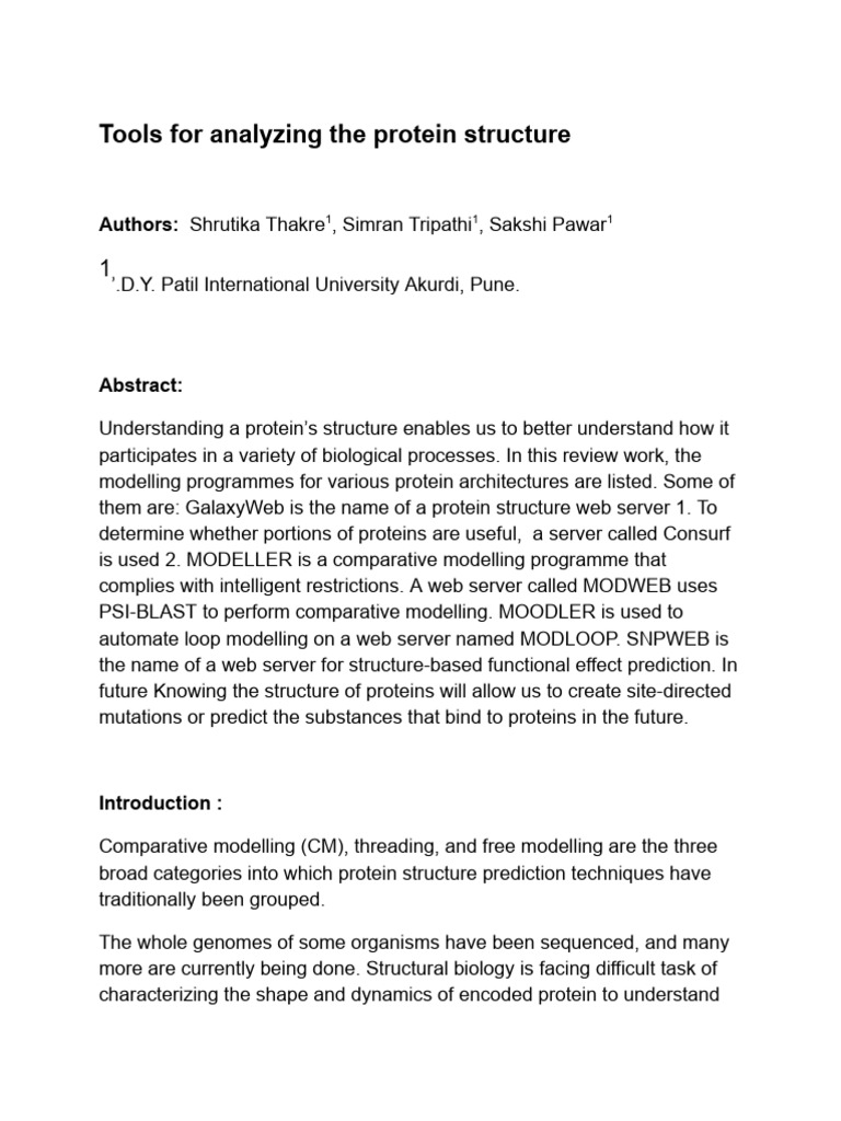 Tools for analyzing comparative protein structure | PDF | Proteins ...