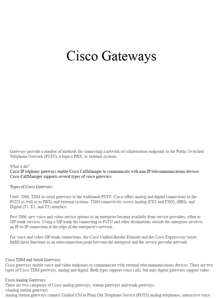 Cisco Gateways | PDF | Public Switched Telephone Network | Voice Over Ip