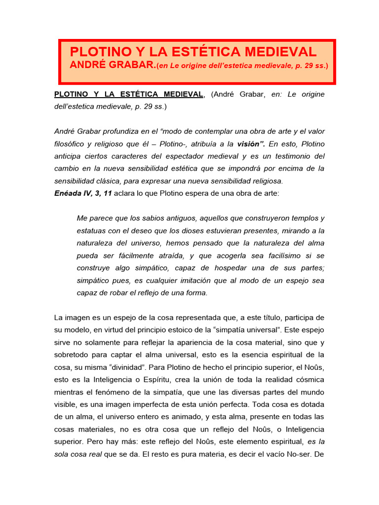 PLOTINO y La Estética Medieval | PDF | Perspectiva (Gráfica) | Conocimiento