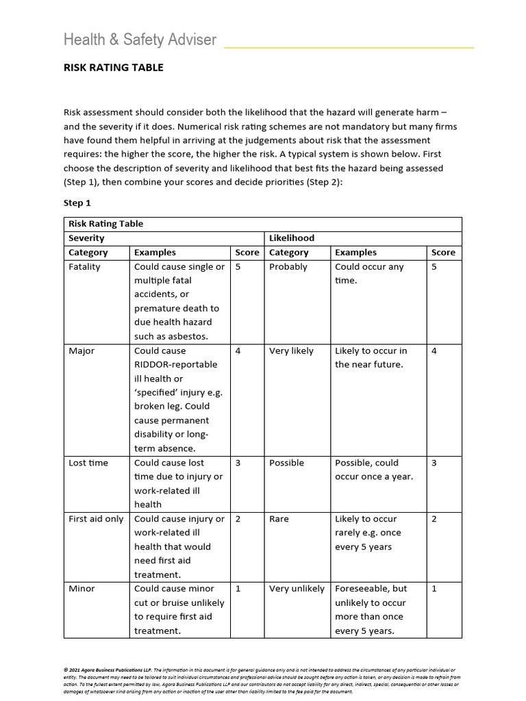 Risk Rating Table | Download Free PDF | Risk | Occupational Safety And ...