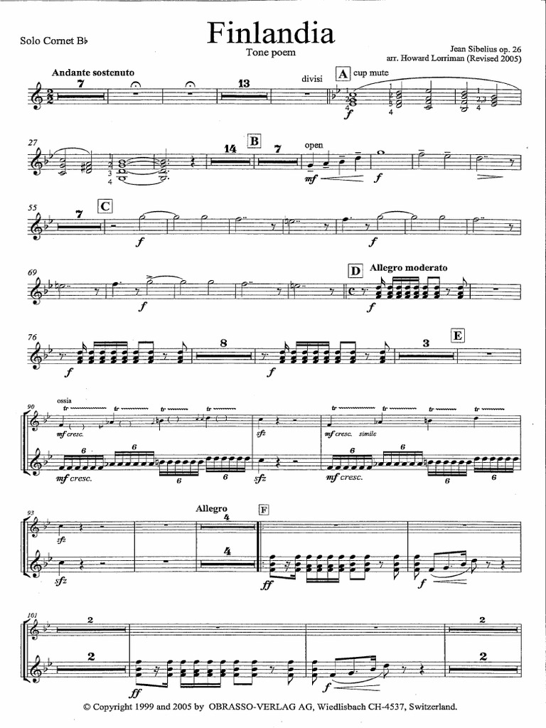 SIBELIUS - Finlandia (2. Cornet Solo) | PDF
