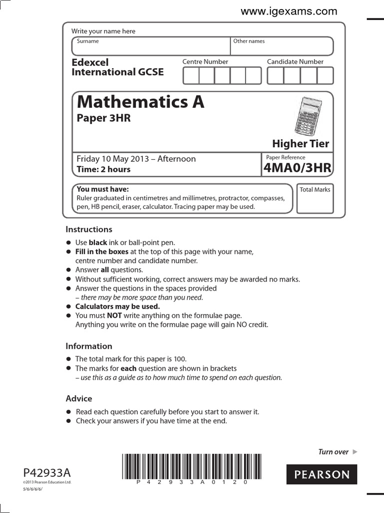 June 2013 (R) QP - Paper 3H Edexcel Maths (A) IGCSE | Download Free PDF | Area | Elementary Geometry