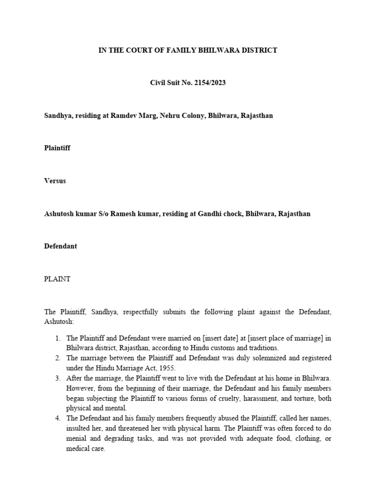 Sonali Goyal Plaint Assignment | PDF | Lawsuit | Social Institutions