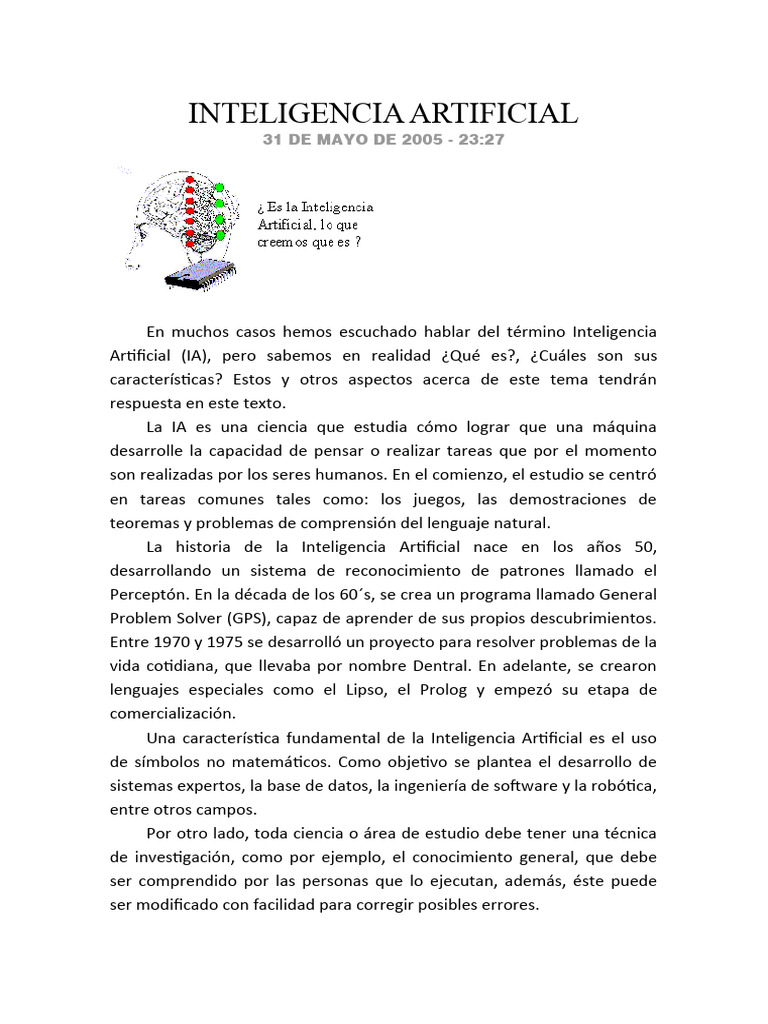 INTELIGENCIA ARTIFICIAL | Descargar gratis PDF | Inteligencia artificial | Inteligencia (IA) y ...