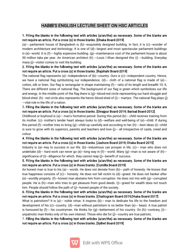 HSC Articles Practice | PDF