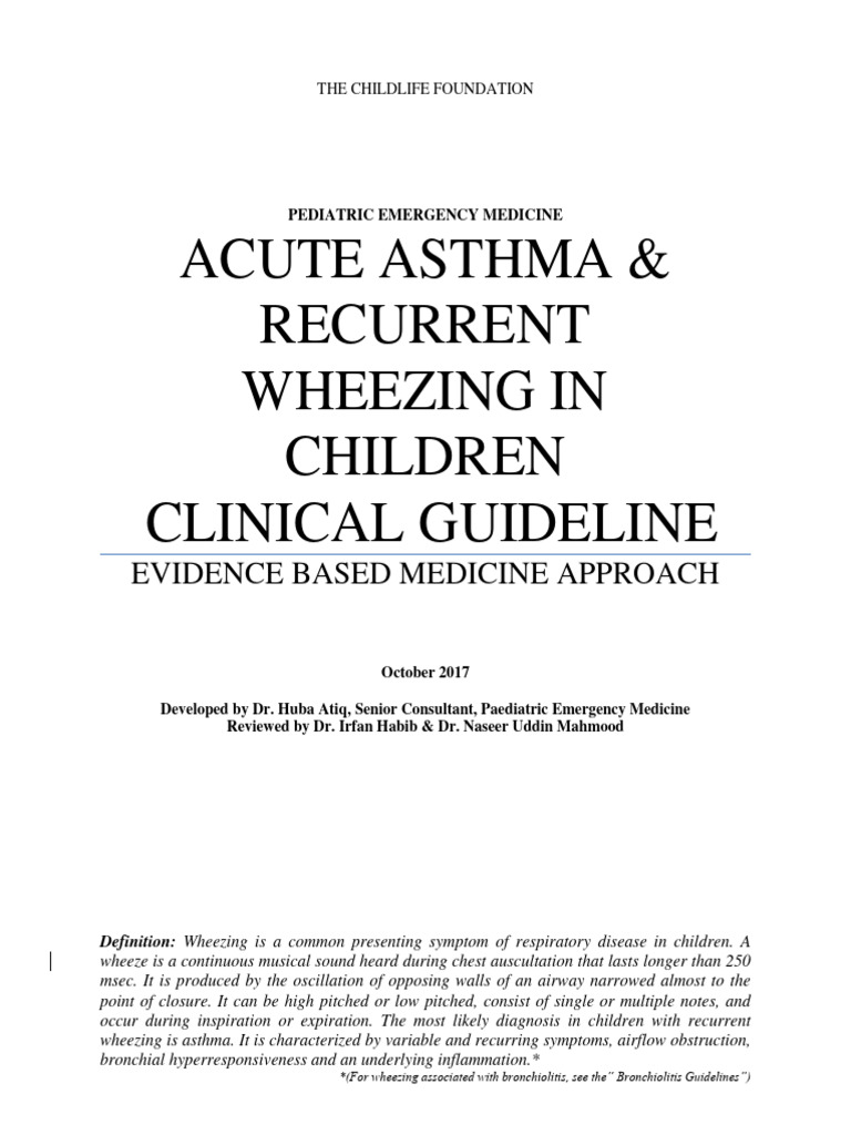 Acute Asthma and Recurrent Wheezing in Children PEM Clinical Guidelines ...