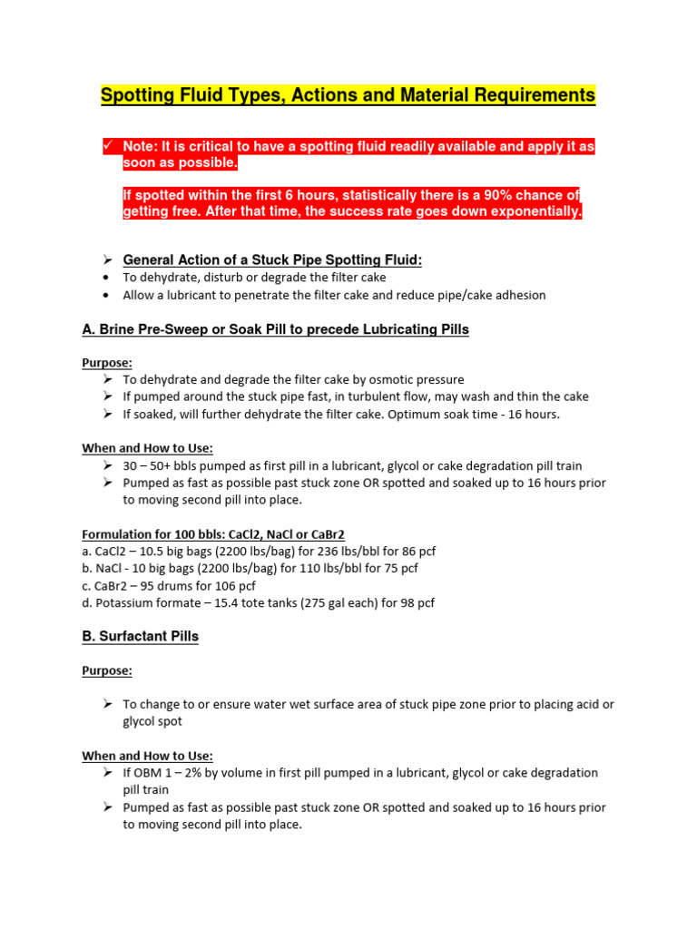 (Stuck Pipe Pills) Spotting Fluid Types | PDF | Hydrochloric Acid ...