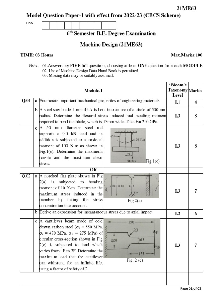 Machine Design Model PPP 2023 21me63 | PDF | Gear | Bending