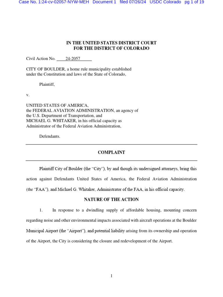 Boulder v. FAA Complaint 7-26-24 | PDF | Due Process Clause | Tenth Amendment To The United ...