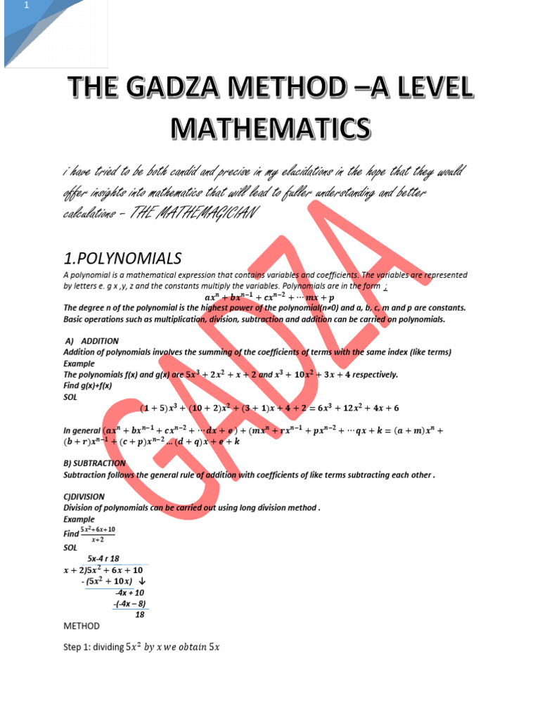 The Gadza Method Mathematics | PDF | Polynomial | Discrete Mathematics