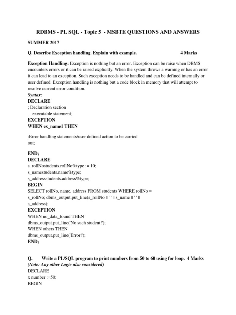 PL/SQL Exam Guide for Students | PDF | Pl/Sql | Control Flow