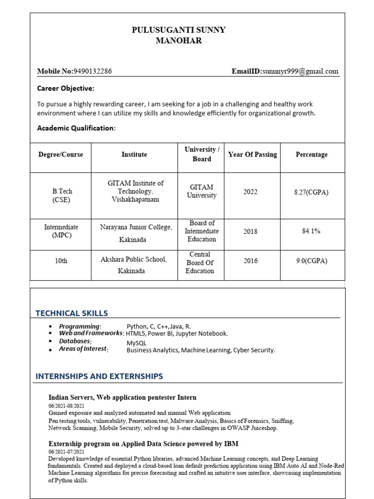 Sunny_Resume | Download Free PDF | Machine Learning | Support Vector Machine