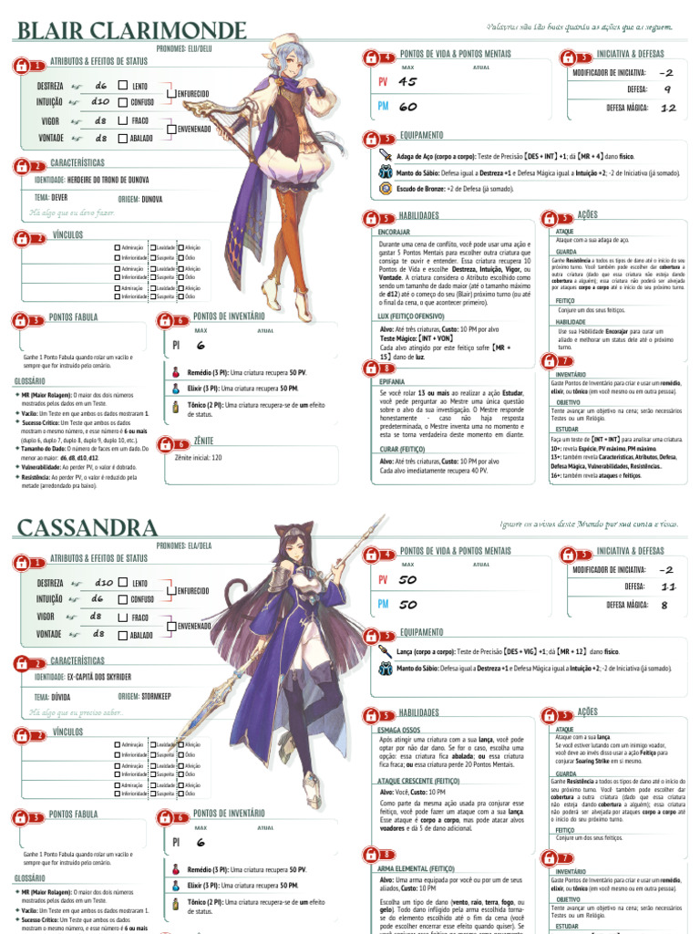 Fabula Ultima Fichas Press Start PTBR | PDF