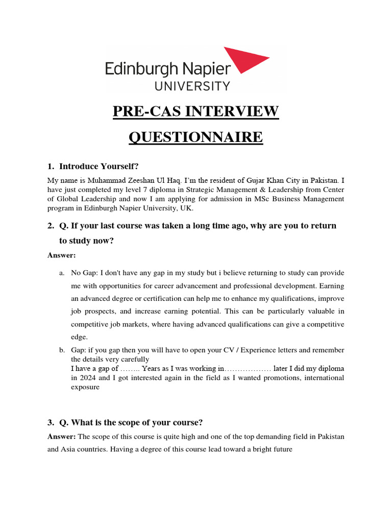ENU PRE-CAS Interview PDF | PDF | University | Edinburgh