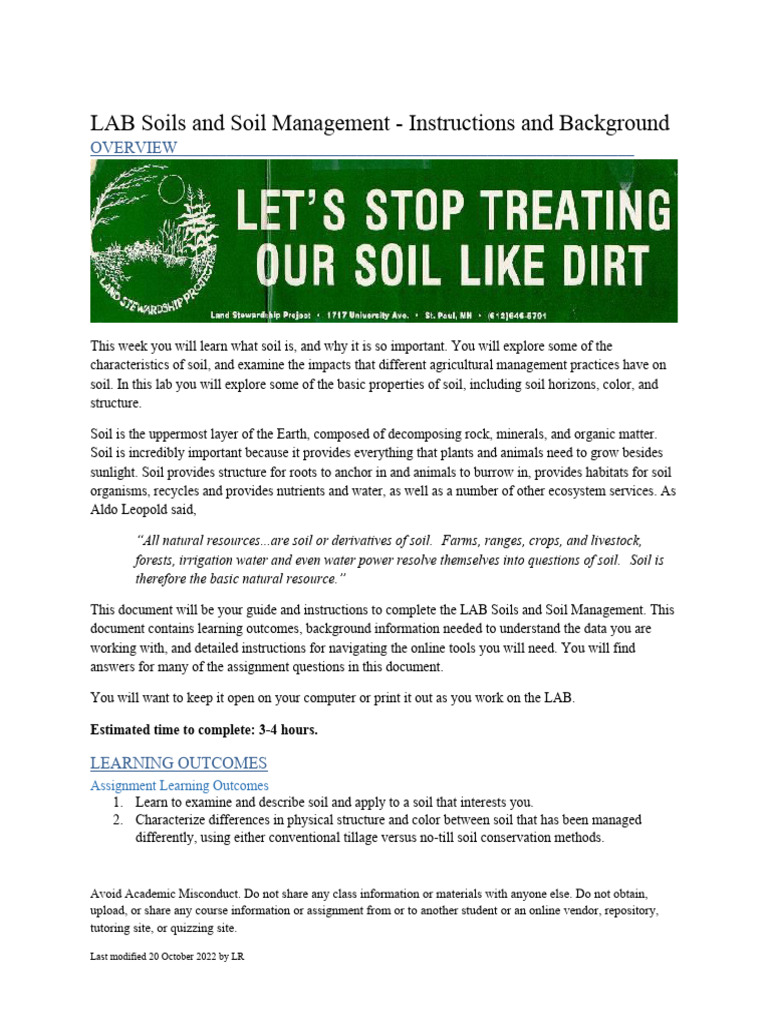 LAB - Soils and Soil Management - Instructions and Background | PDF ...