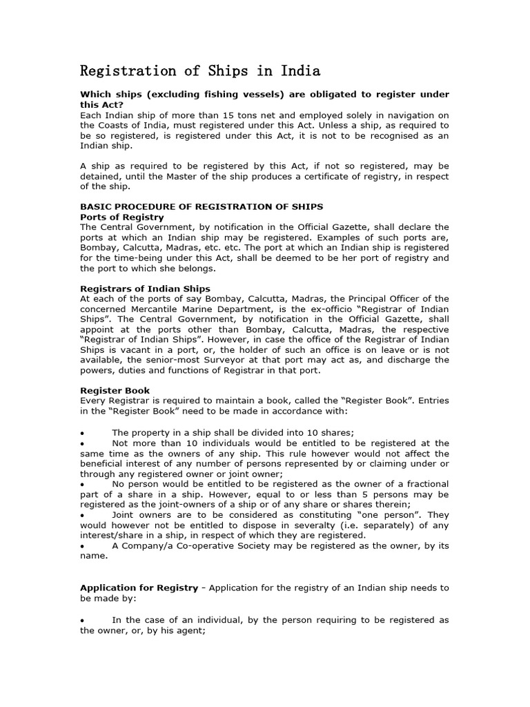 Registration of Ships in India | PDF | Mortgage Law | Private Law