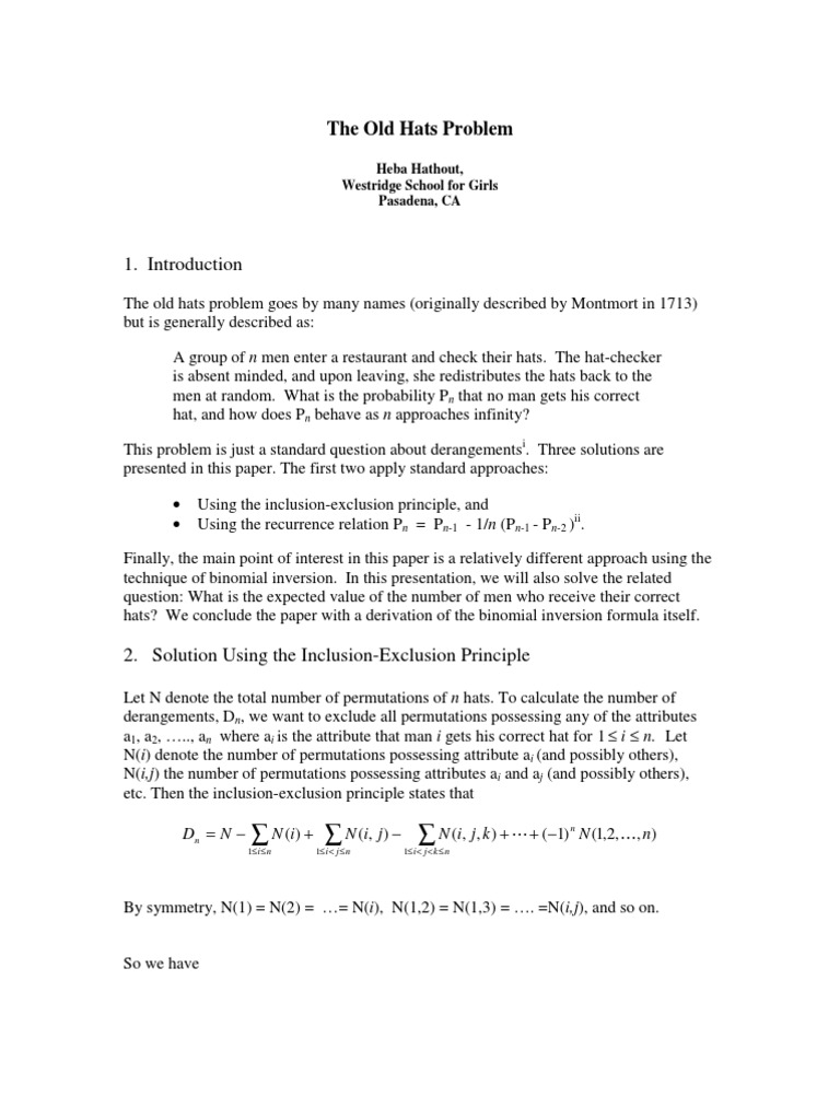 Heba Hathout - The Old Hats Problem | PDF | Mathematical Objects ...