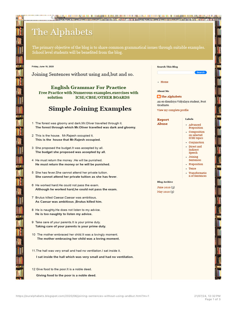 The Alphabets - Joining Sentences Without Using And, But and So. | PDF ...