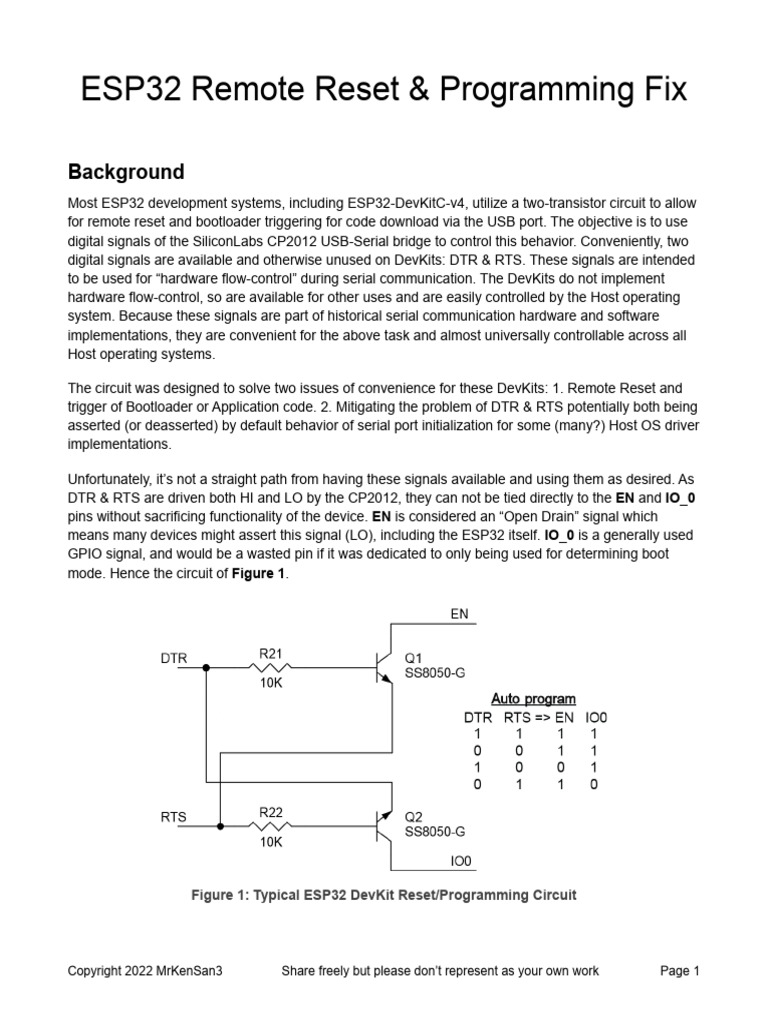 ESP32 USB Remote Reset & Programming Fix | Download Free PDF ...