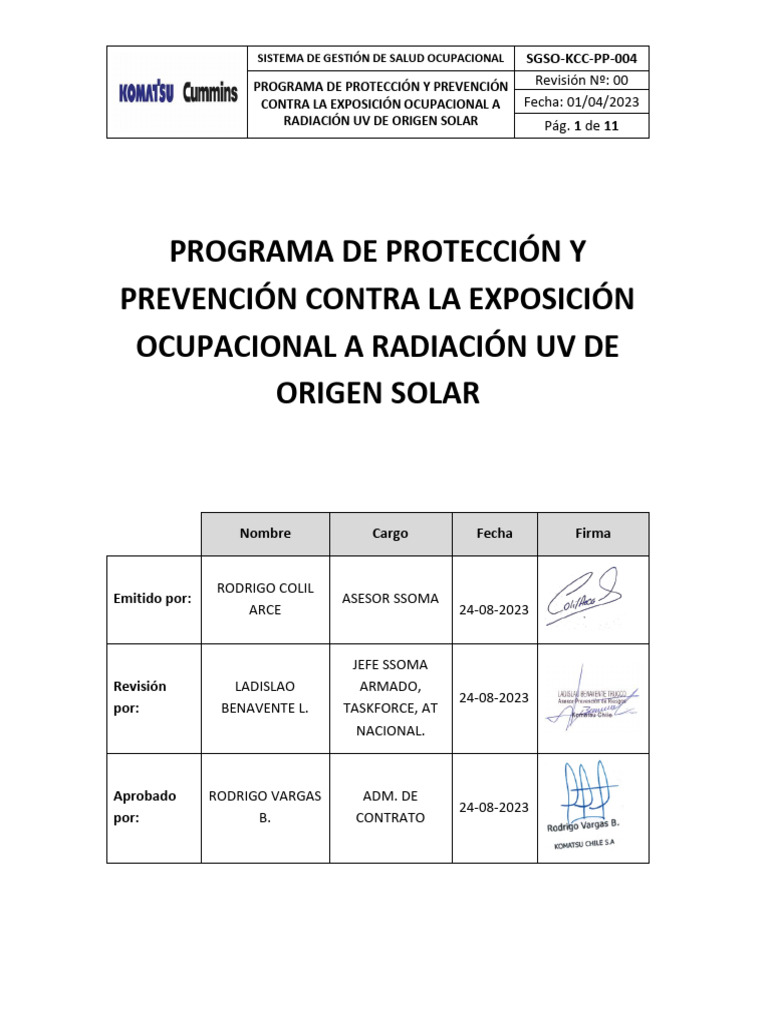 KCC-PP-004 Programa de Proteccion y Prevencion UV REV00 | PDF | Ultravioleta | Dom