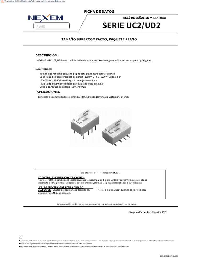 Relé Miniatura UC2/UD2: Especificaciones y Usos | PDF | Relé | Resistencia Eléctrica y Conductancia