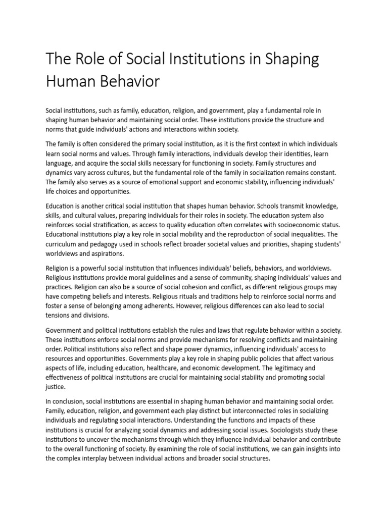 Social Institutions and Human Behavior | PDF | Human Behavior | Society