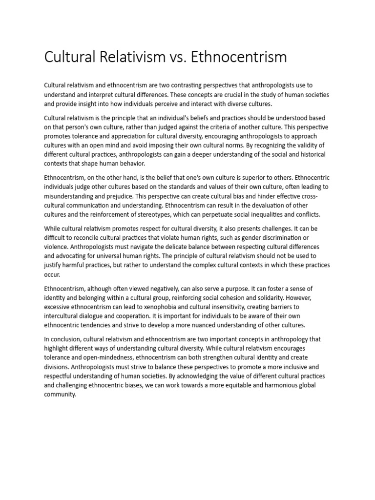 Cultural Relativism vs. Ethnocentrism | PDF | Anthropology | Cultural ...